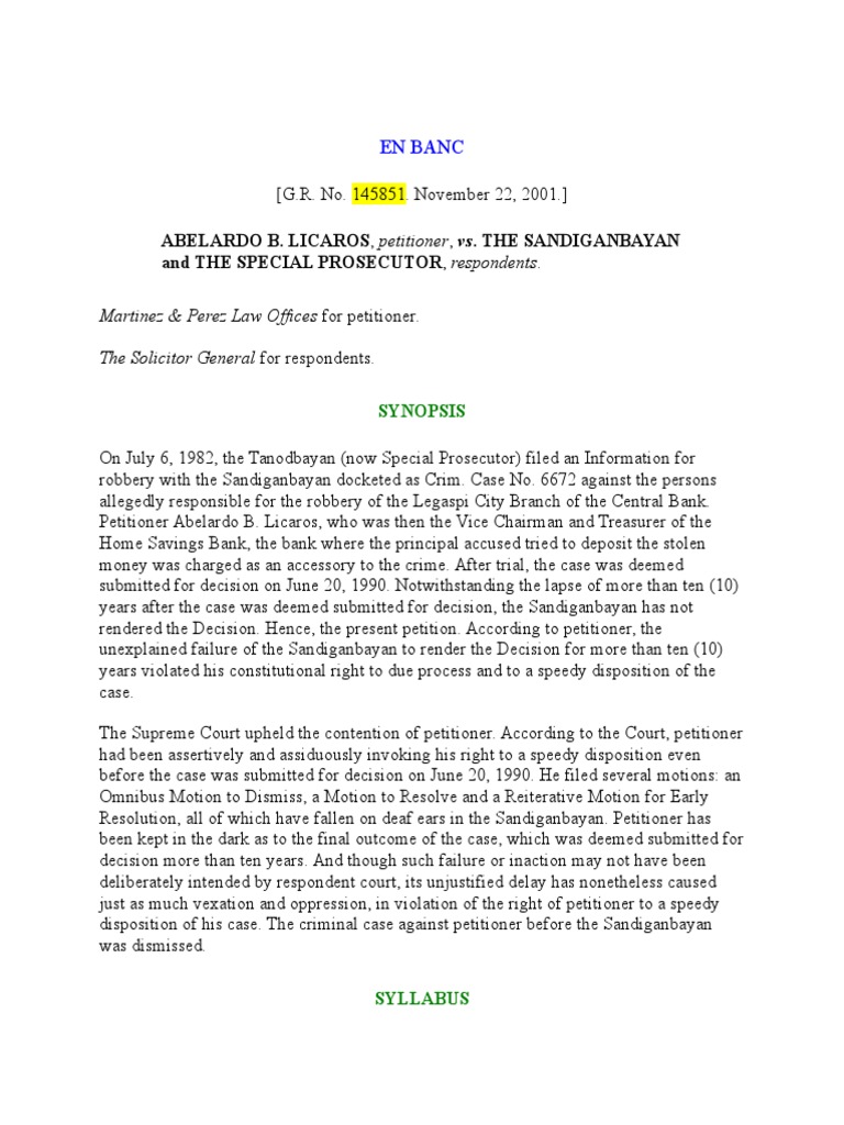 Licaros Vs Sandiganbayan | PDF | Mandamus | Discretion