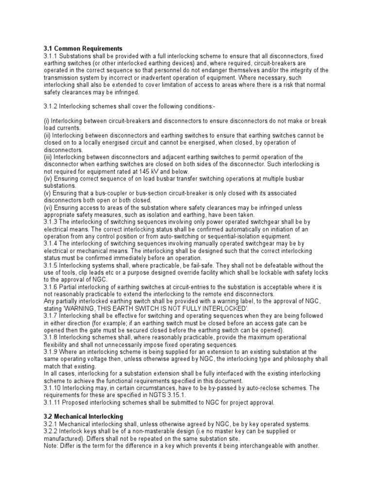 Interlock Requirements | Download Free PDF | Switch | Electrical Substation