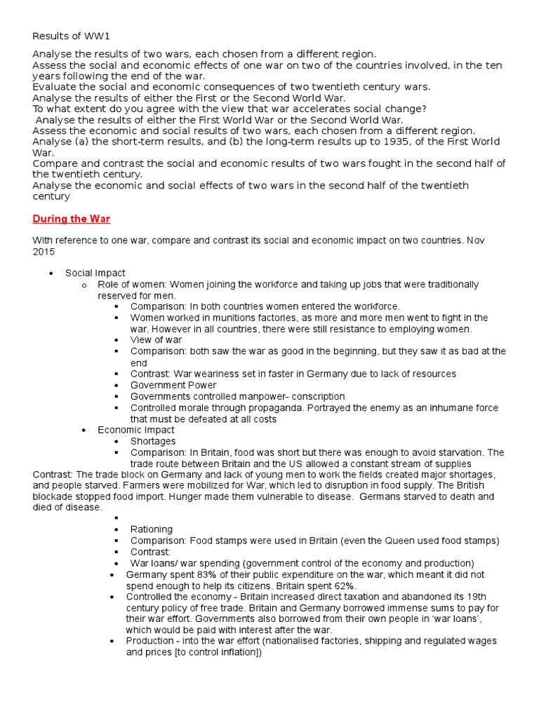 IB History Results of WW1 Summary | PDF | World War I Reparations ...