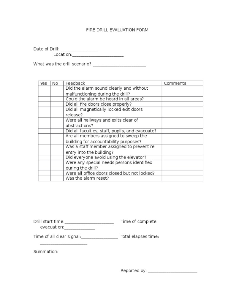 Fire Drill Evaluation Report Template | PDF | Art | Technology ...