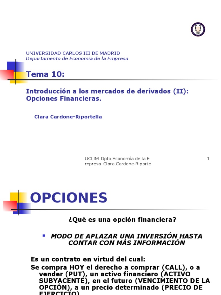 EF-Opciones Financieras | PDF | Opción (Finanzas) | Valores (Finanzas)