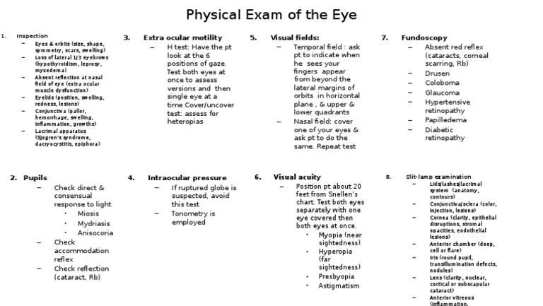 Physical Exam of The Eye | PDF | Visual System | Senses