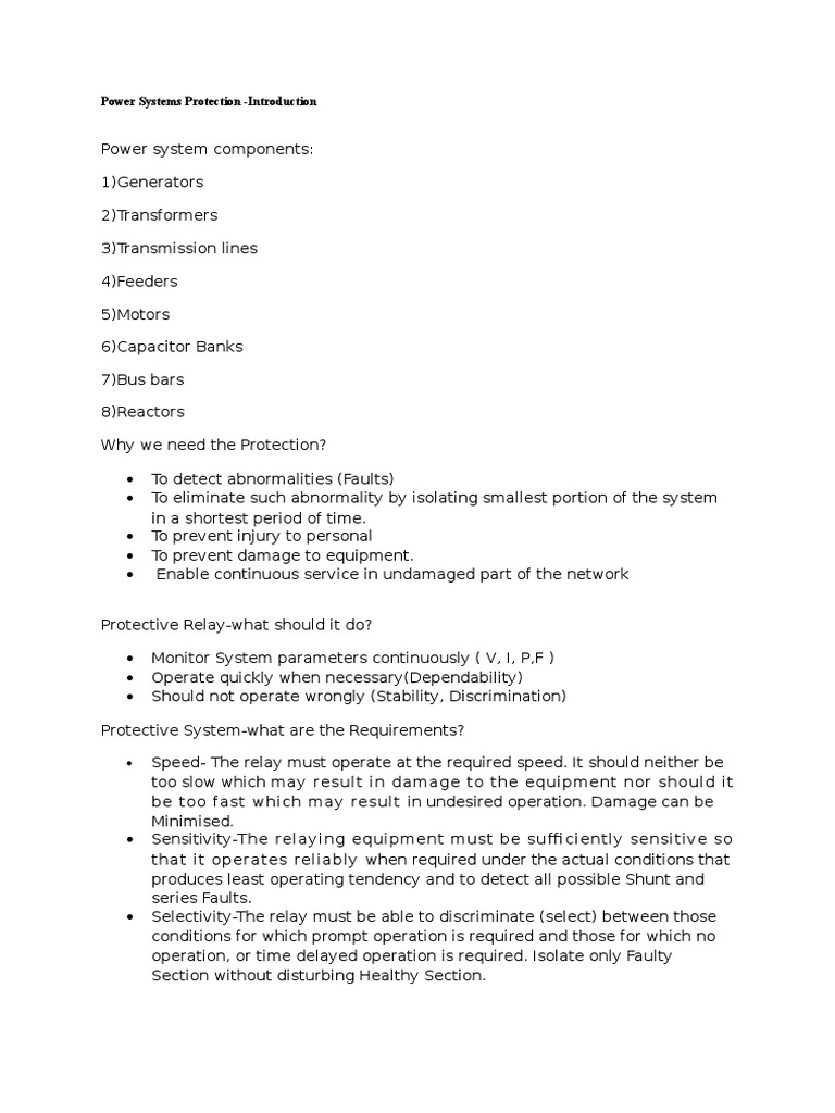 Power Systems Protection - Introduction | PDF