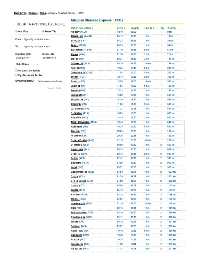 Book Train Tickets Online: Alleppey Dhanbad Express 13352 | PDF