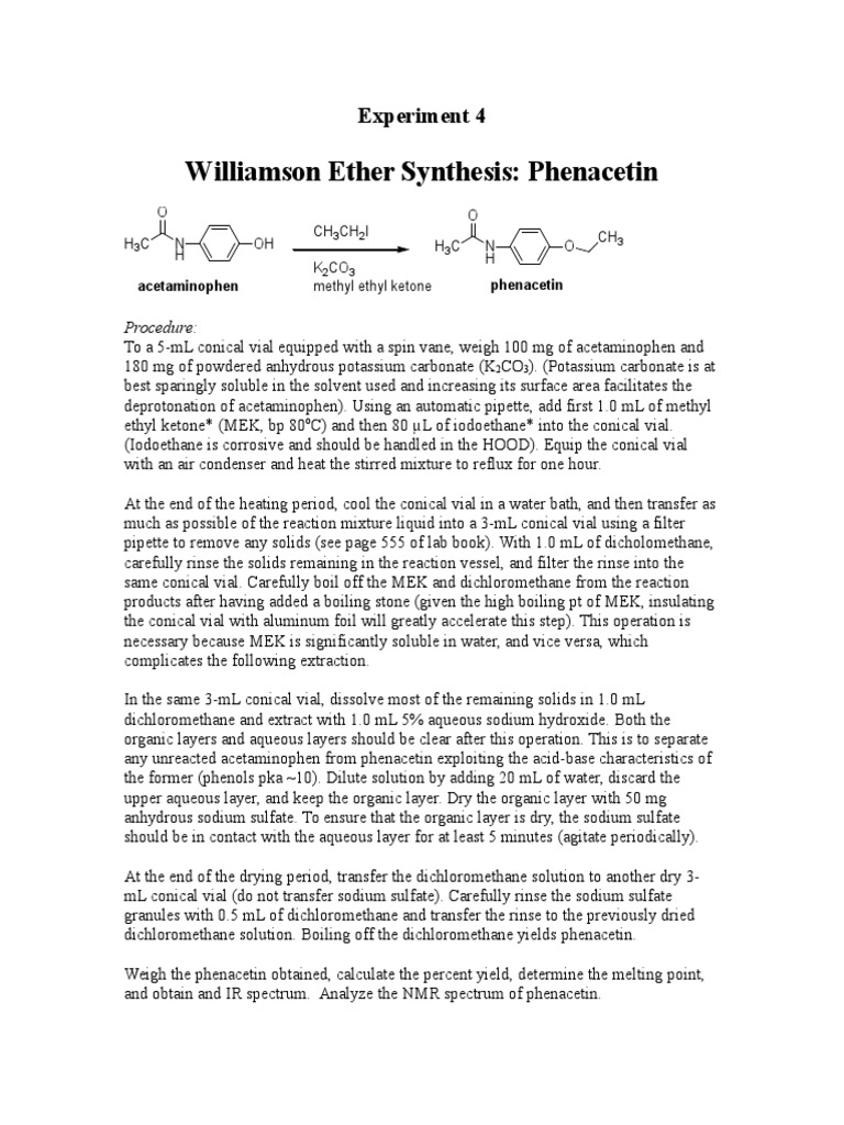 Williamson Ether Synthesis | PDF | Solubility | Oxygen