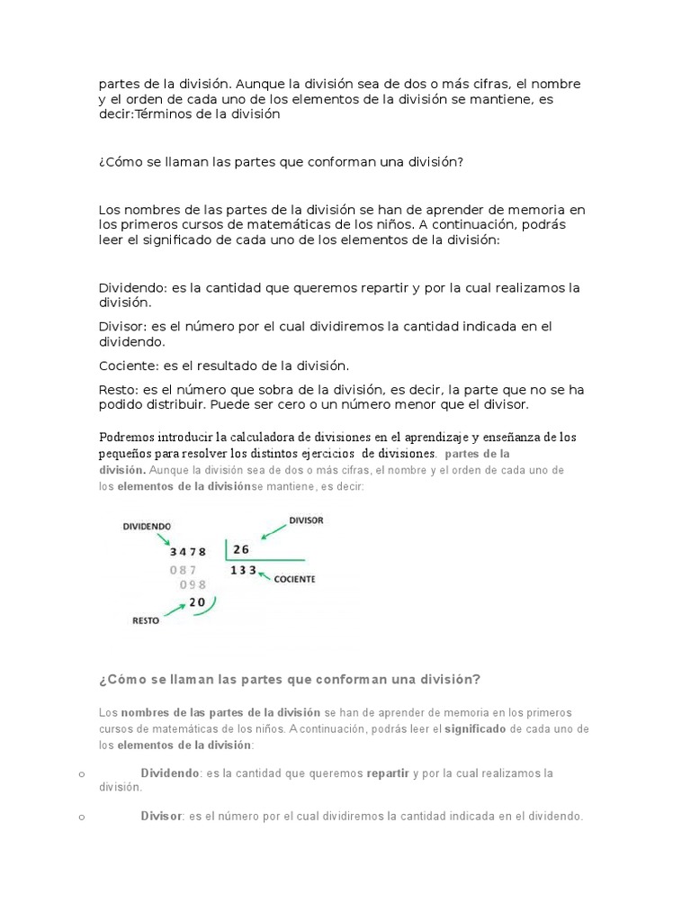 Partes de La División | PDF | División (Matemáticas) | Movimiento (física)