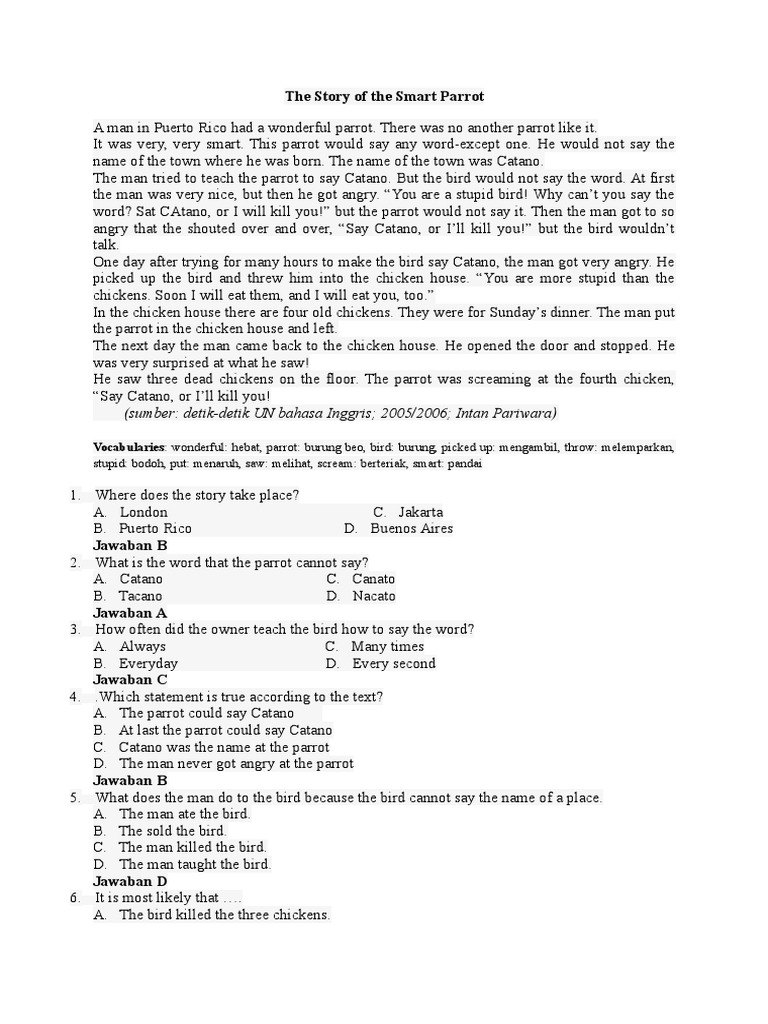 The Parrot That Wouldn't Say Catano | PDF | Young Adult