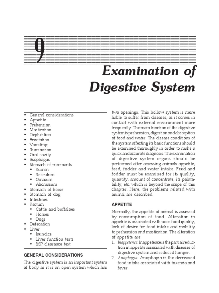 Chapter-09 - Examination of Digestive System | PDF | Esophagus | Vomiting