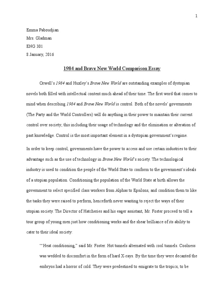 1984 and Brave New World Comparison Essay | PDF | Dystopia