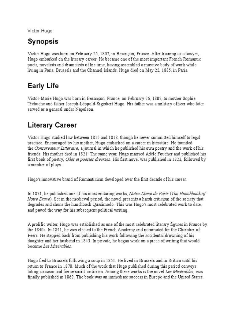 The Life and Literary Legacy of Victor Hugo: Exploring the Renowned ...