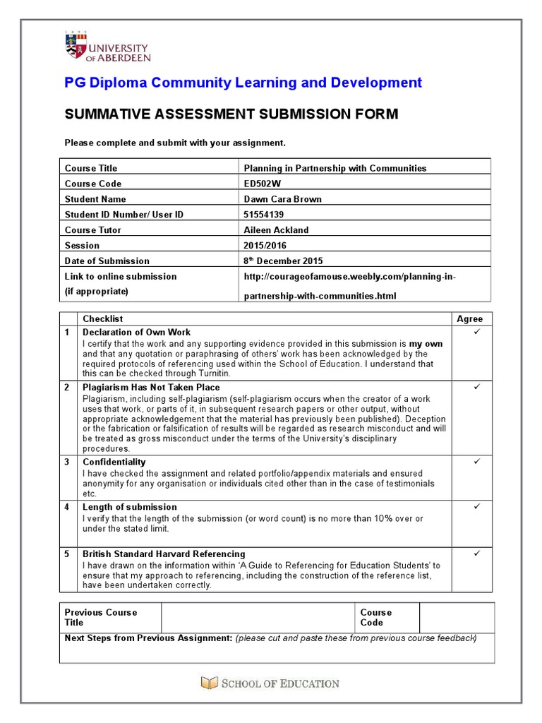 Pgdipcld Assignmentsubmissiontemplate 2015 Ed502w Pipwc | PDF