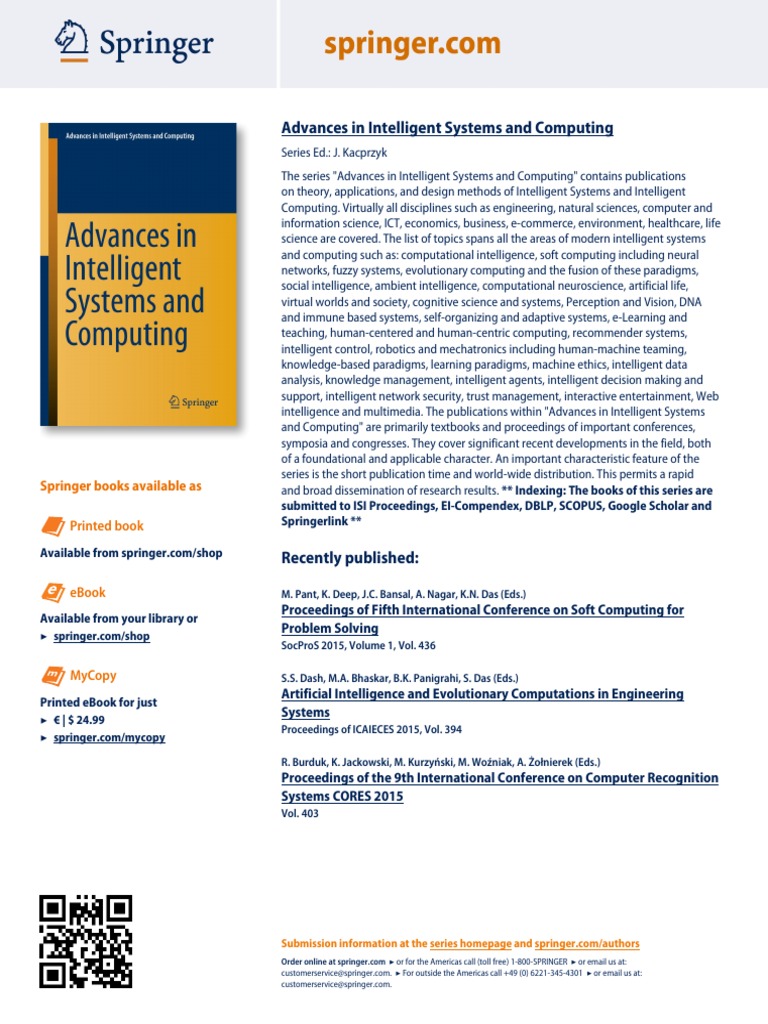 Advances in Intelligent Systems and Computing: Springer Books Available ...
