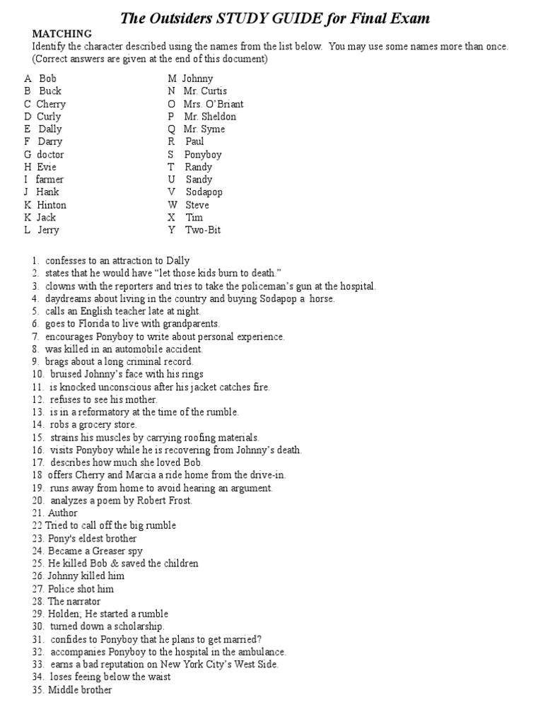 The Outsiders Final Exam Study Guide | PDF