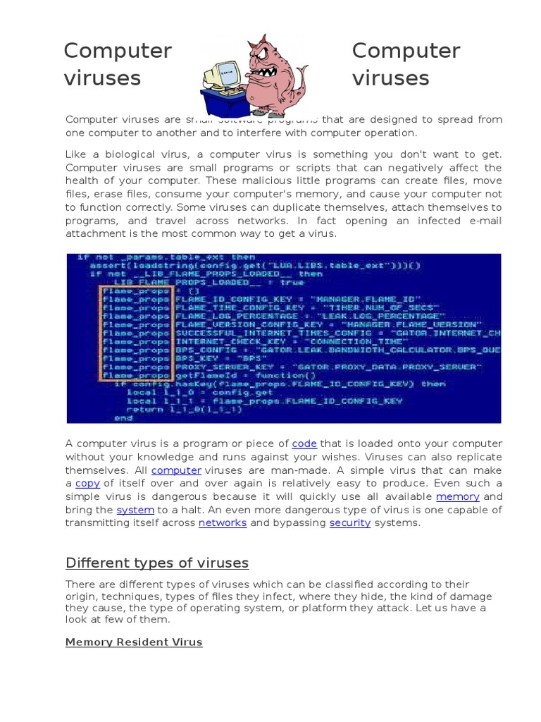 Computer Viruses Computer Viruses: Different Types of Viruses | PDF | Computer Virus | Antivirus ...