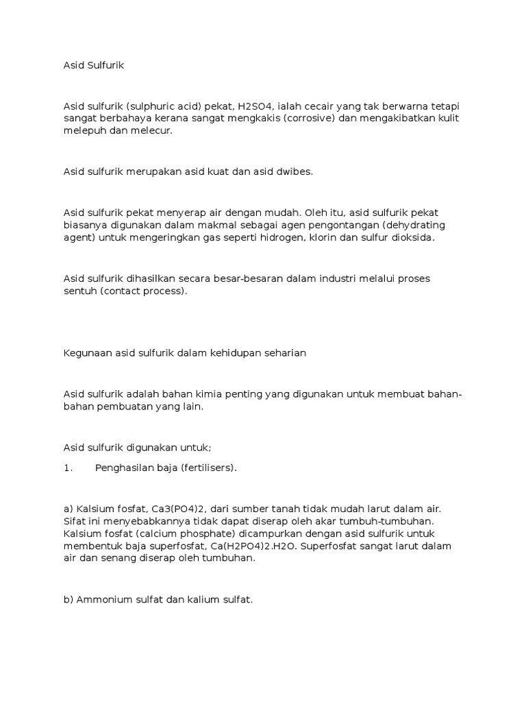 Asid Sulfurik Kimia | PDF