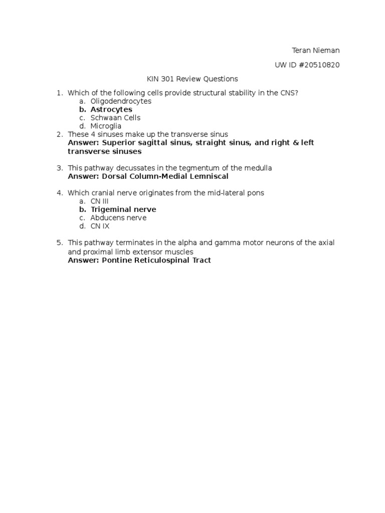 Neuroanatomy Study Questions | PDF