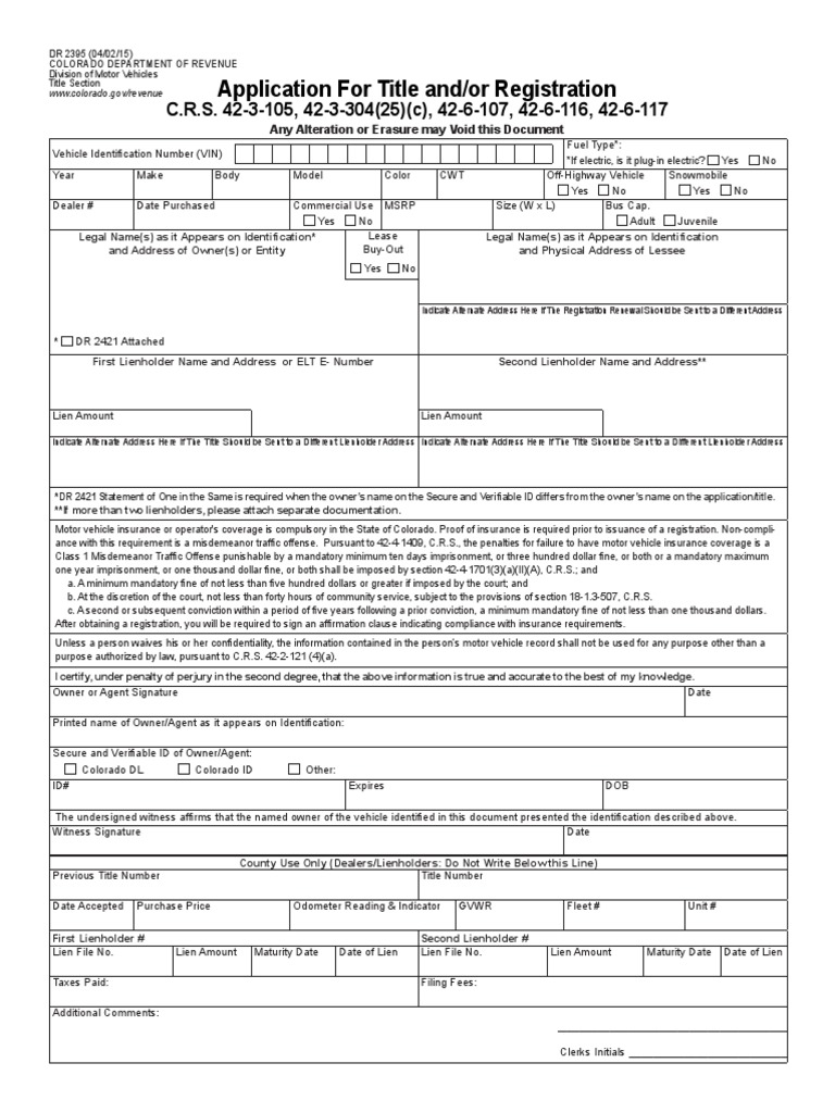 Colorado Application for Title | Concurrent Estate | Property