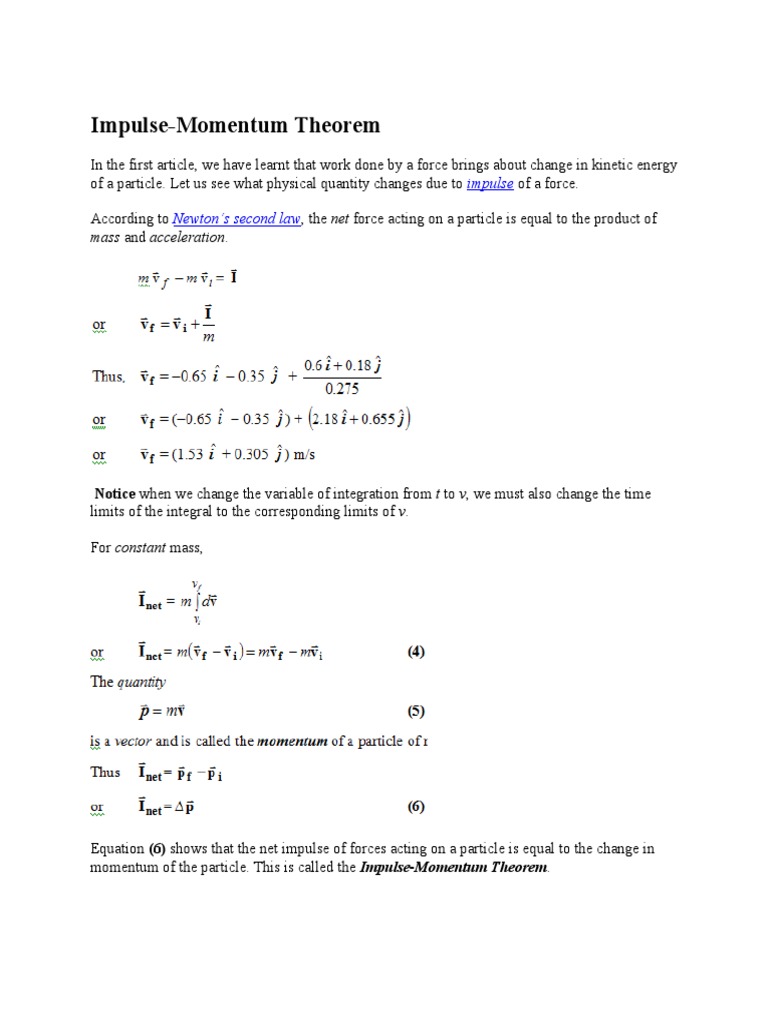 Impulse-Momentum Theorem: Impulse Newton S Second Law | PDF | Science ...