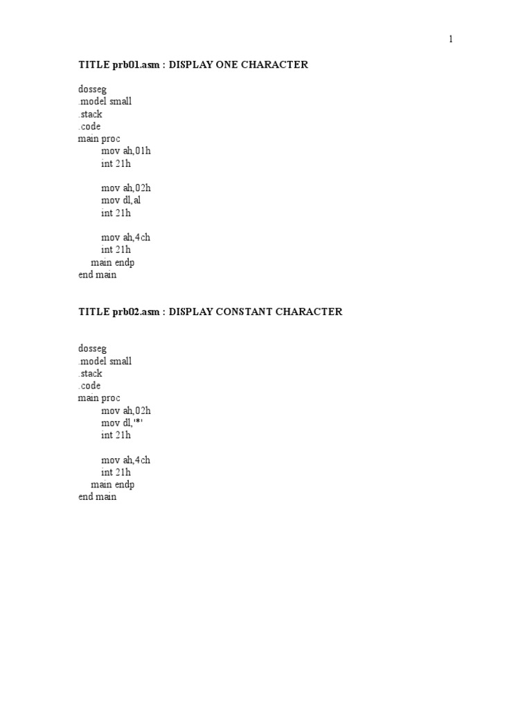 Assembly Language Codes For Lab | PDF | Assembly Language | Integer (Computer Science)