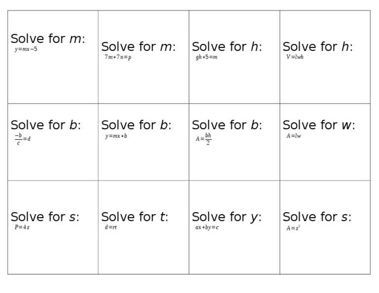 Solve For M: Solve For M: Solve For H: Solve For H:: y MX 5 gh+5 M V ...