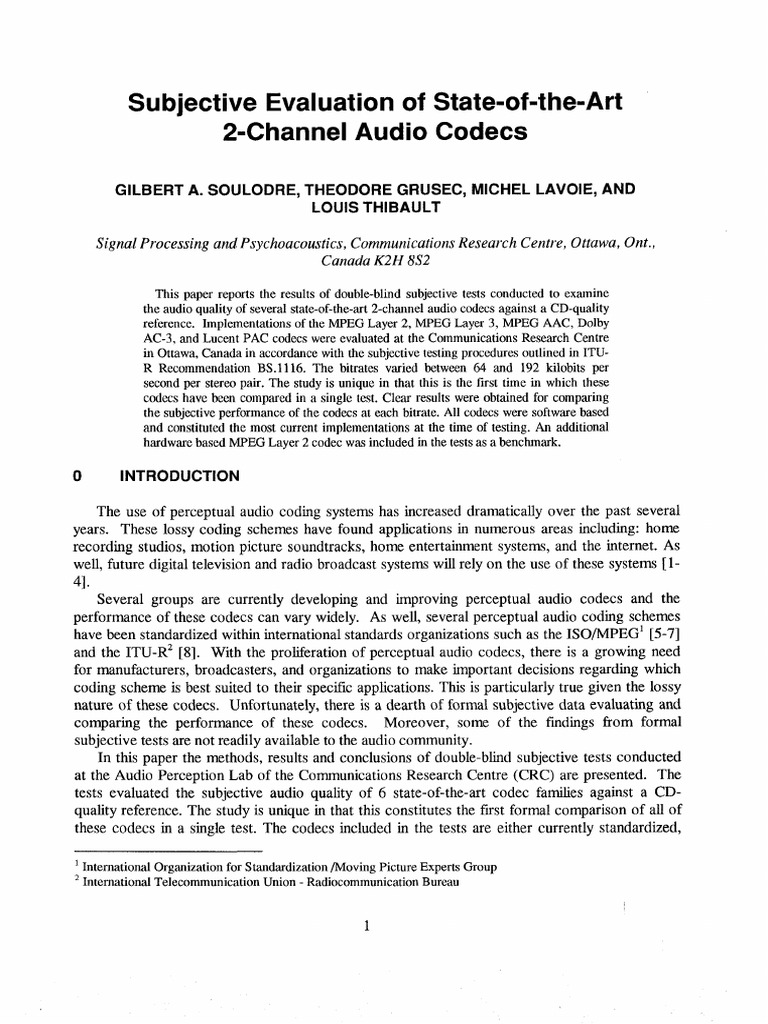 Subjective Evaluation of State-Of-The-Art 2-Channel Audio Codecs | PDF ...