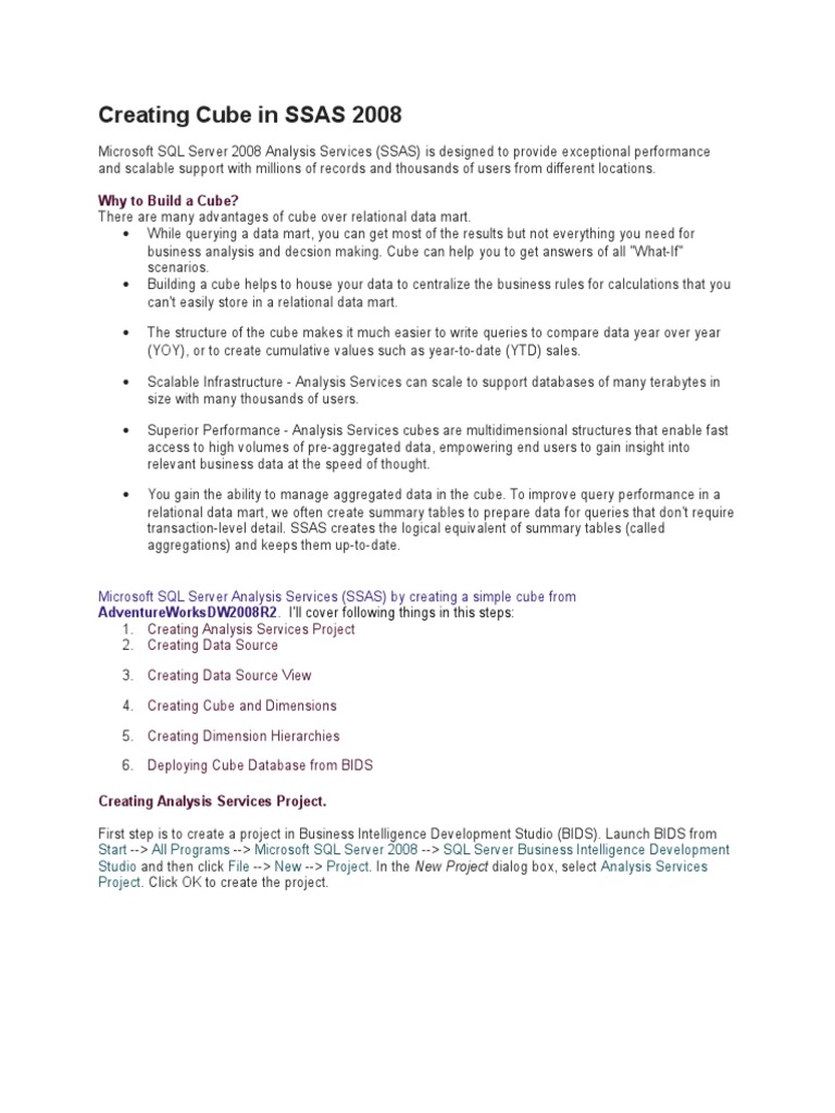 Building Cubes in SSAS 2008 | PDF | Microsoft Sql Server | Relational Model