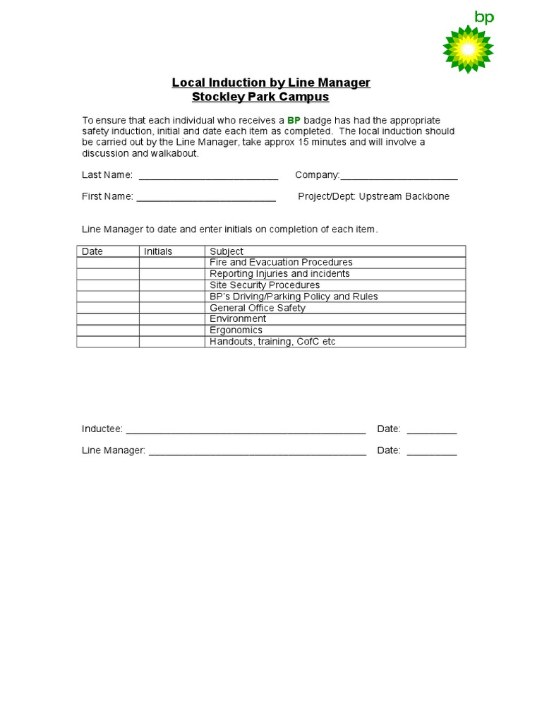 Local Induction by Line Manager Stockley Park Campus | PDF | Password ...