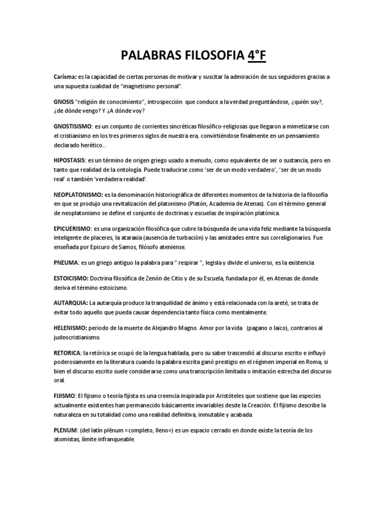 Palabras de Filosofia para Examen | PDF | Trascendencia (filosofía ...