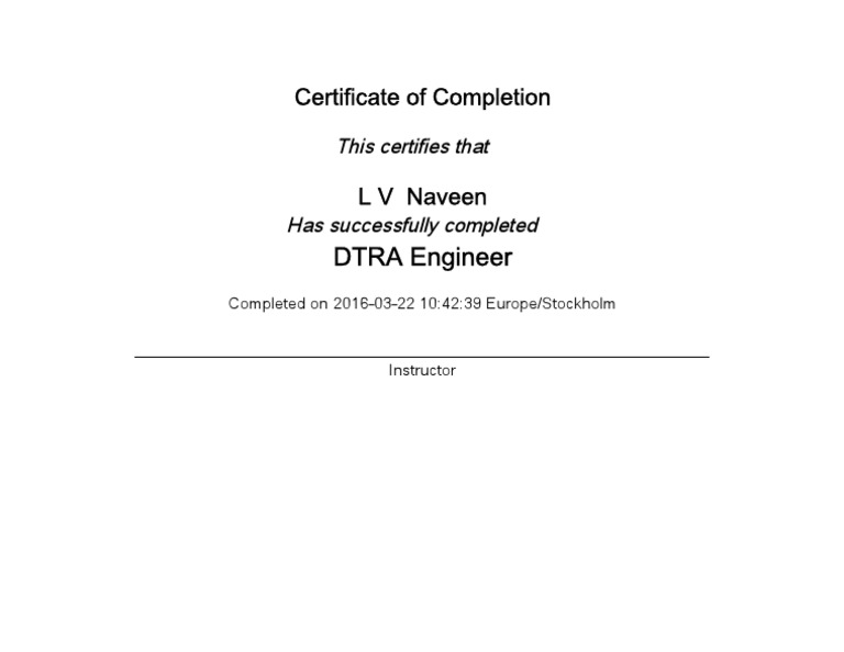 DTRA Engineer: Certificate of Completion | PDF