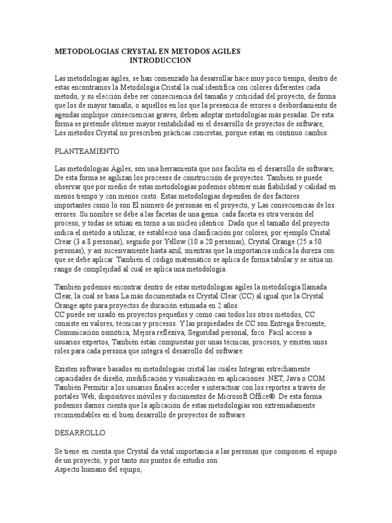 Metodologias Crystal en Metodos Agiles | PDF | Desarrollo Ágil de ...