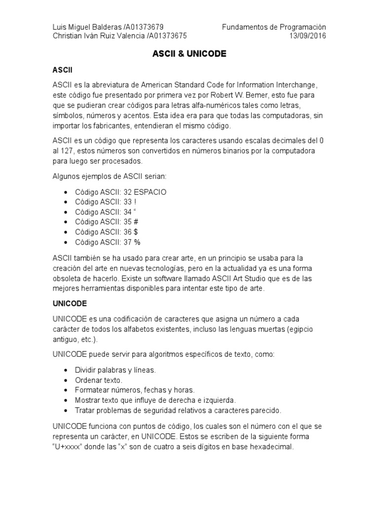 Ascii y Unicode | PDF | Ascii | Texto