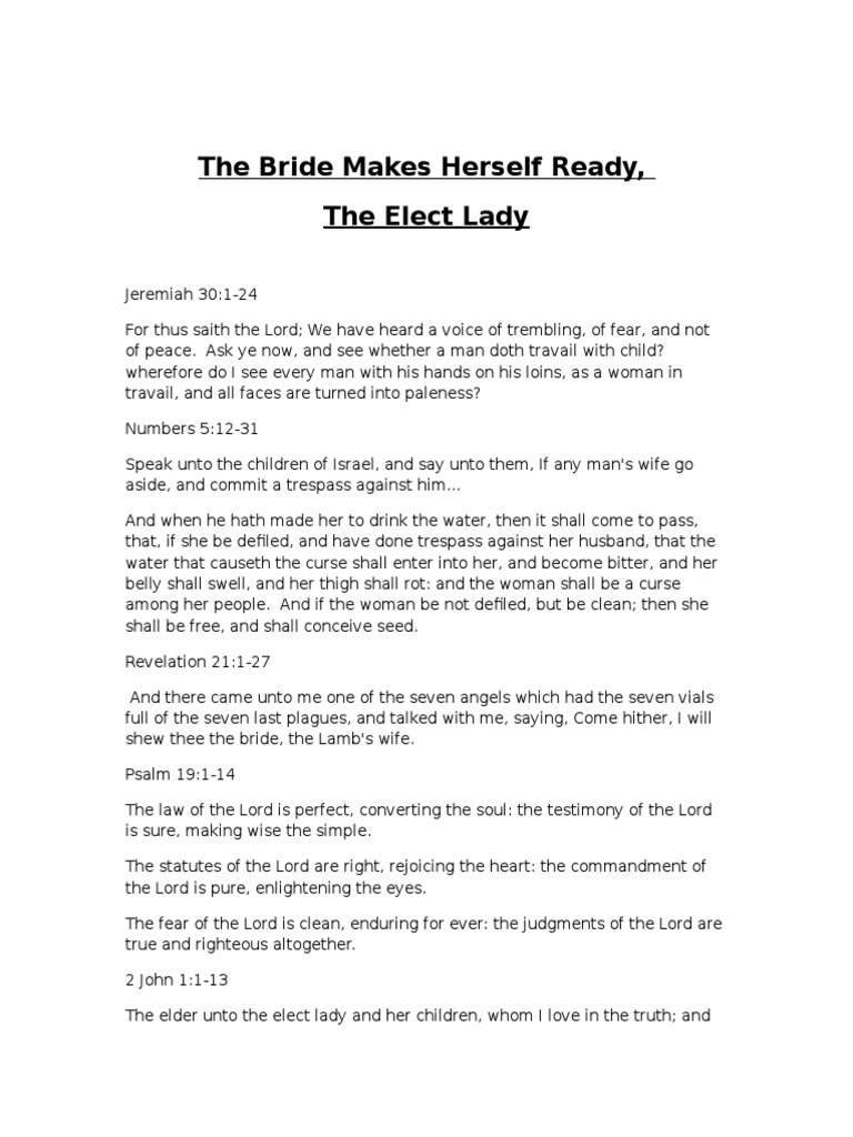 The Bride Makes Herself Ready, The Elect Lady | PDF | Thou | Jeremiah
