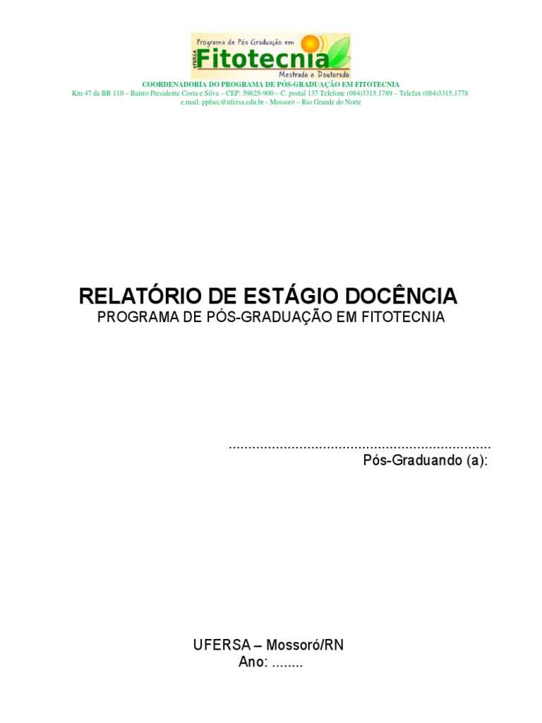 Estagio de Docencia Modelo de Relatorio | PDF