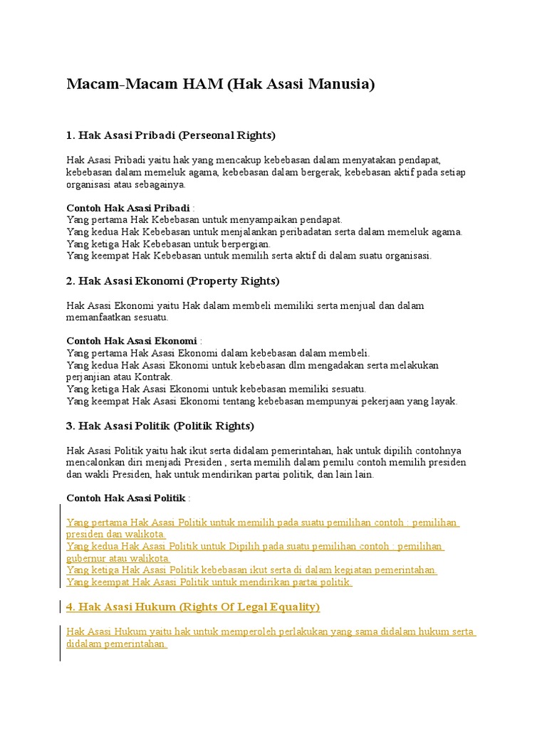 Macam-Macam HAM (Hak Asasi Manusia) | PDF