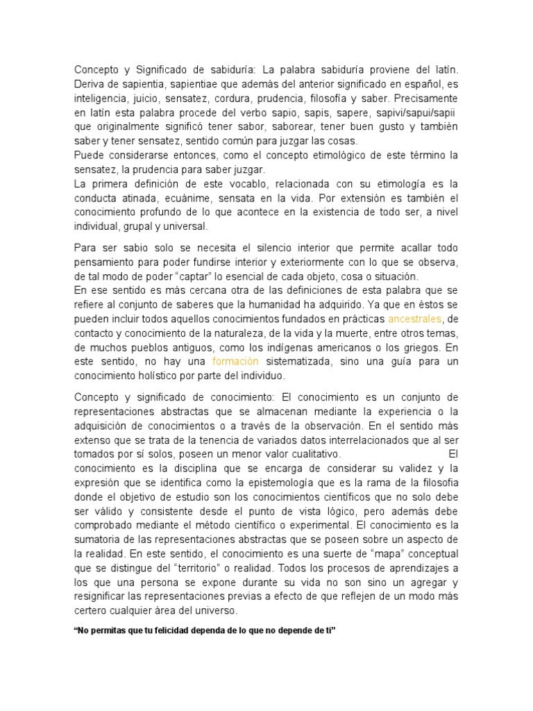 Concepto y Significado de Sabiduría | PDF | Sabiduría | Concepto