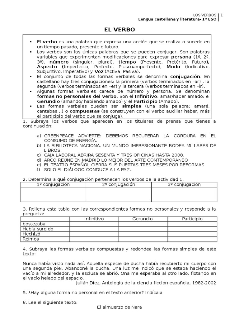 Guía Completa de Verbos para 1º ESO | PDF | Verbo | Conjugación gramatical