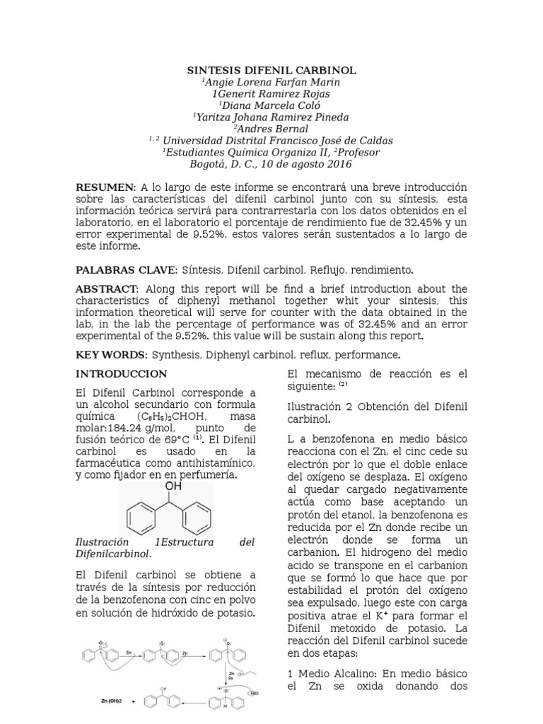 Sintesis Difenil Carbinol | PDF | Aluminio | Redox