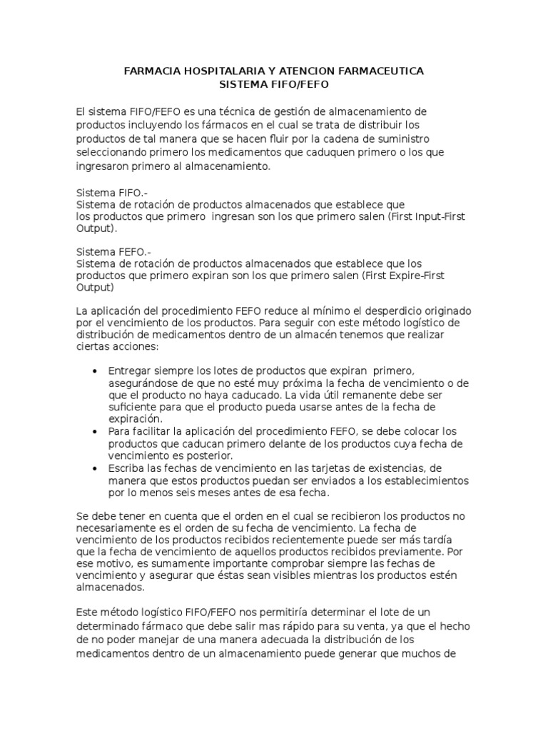 Fifo Fefo | PDF | Medicamentos con receta | Farmacia