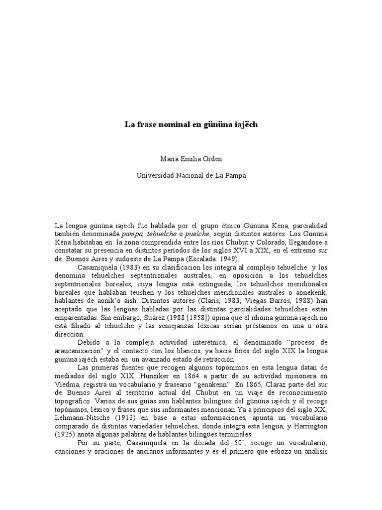 Lengua Tehuelche | PDF | Adjetivo | Sustantivo