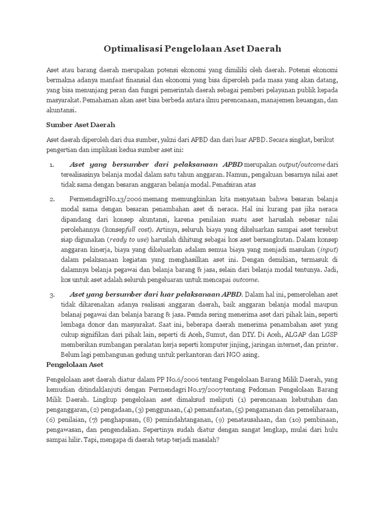 Optimalisasi Aset Daerah untuk Ekonomi | PDF