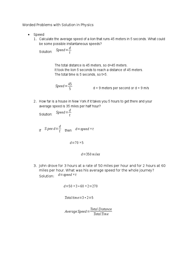 Worded Problems With Solution in Physics | PDF | Speed | Velocity