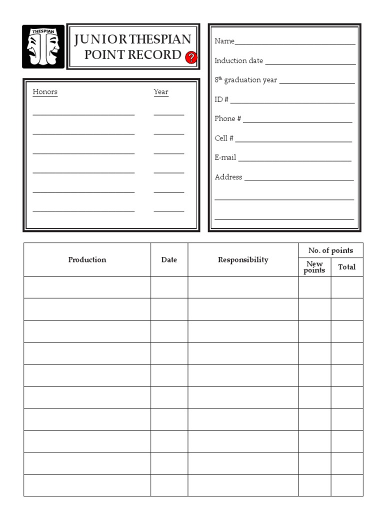 Junior Thespian Point Record Template | PDF