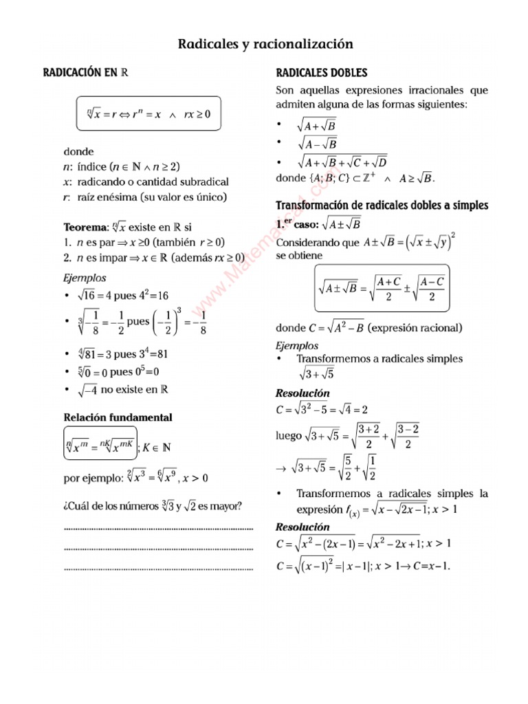 Radicales Dobles Ejercicios Resueltos Con Teoria y Ejemplos en Videos+pdf Descarga Gratis ...