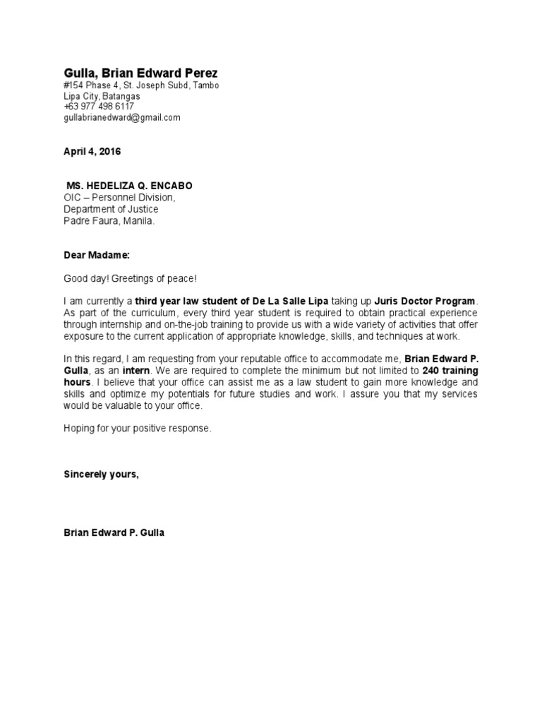 Cover Letter For OJT | PDF