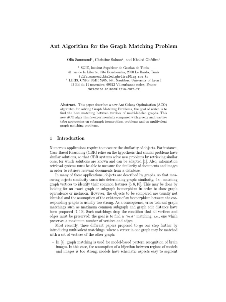 Ant Algorithm For The Graph Matching Problem | PDF | Theoretical Computer Science | Algorithms ...