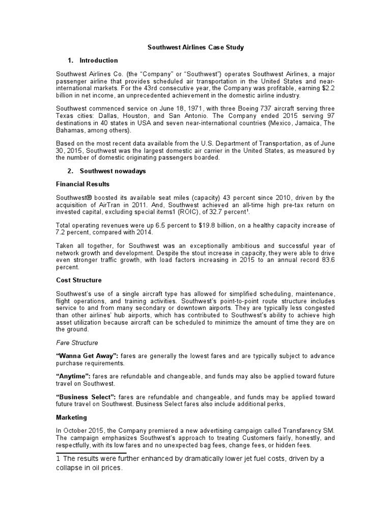 Southwest Airlines Case Study | PDF | Southwest Airlines | Airlines