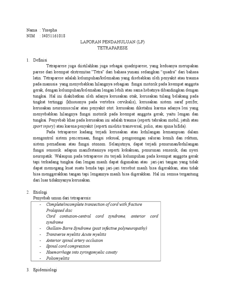 Definisi dan Etiologi Tetraparese | PDF