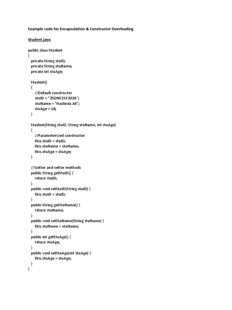 Encapsulation Constructor Overloading Pdf Constructor Object Oriented Programming