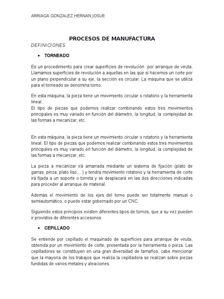 Procesos de Manufactura | Descargar gratis PDF | Perforar | Mecanizado