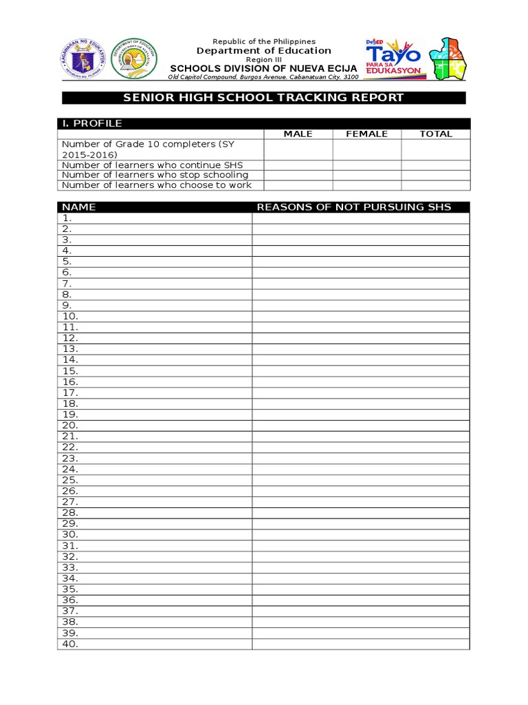 Senior High School Tracking Report: I. Profile | PDF